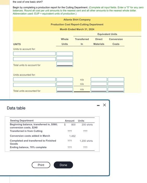 Data table Data tableRequirementsRequirement 1. | Chegg.com