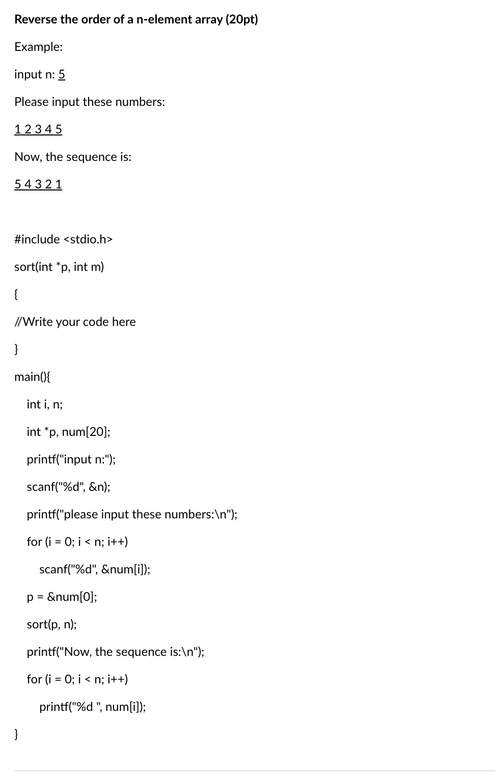 Reverse the order of a n-element array (20pt) | Chegg.com