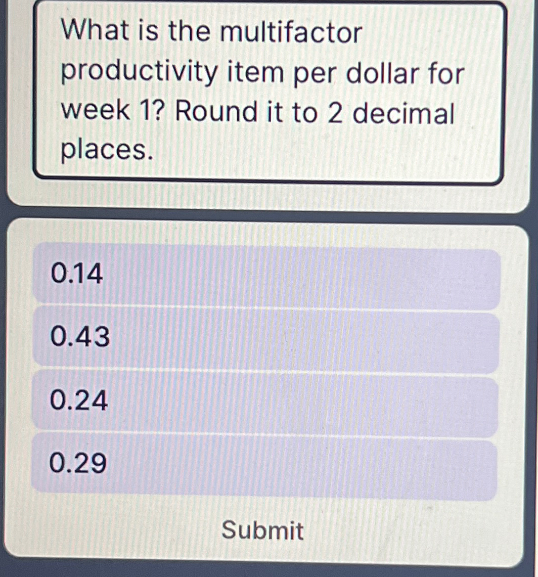 Solved What is the multifactor productivity item per dollar | Chegg.com