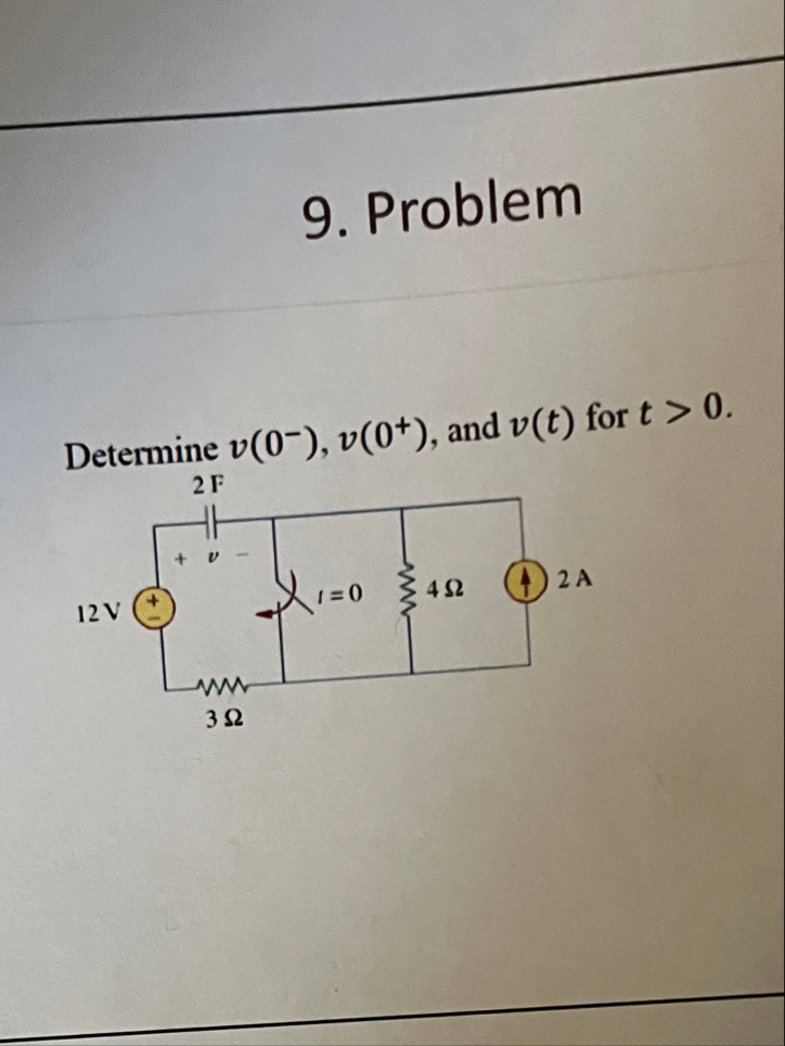 Solved ProblemDetermine v(0-),v(0 ), ﻿and v(t) ﻿for t>0. | Chegg.com