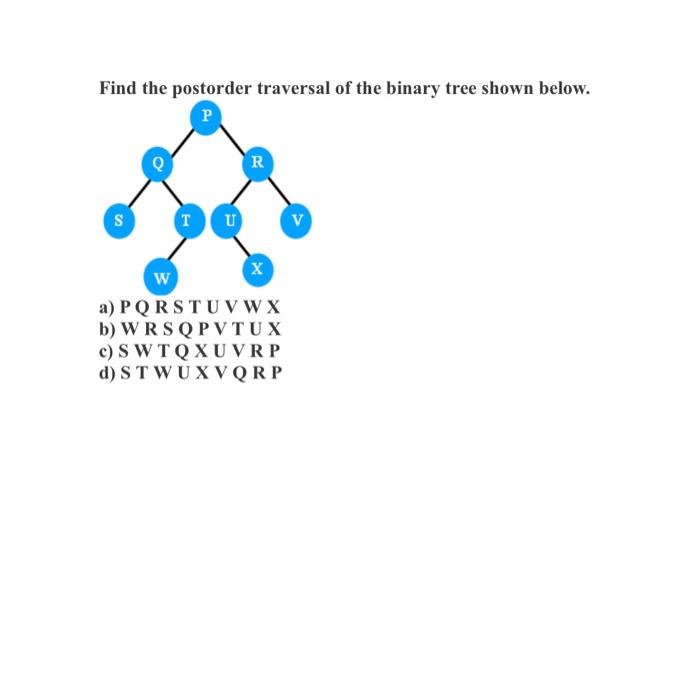 Solved Find the postorder traversal of the binary tree shown | Chegg.com