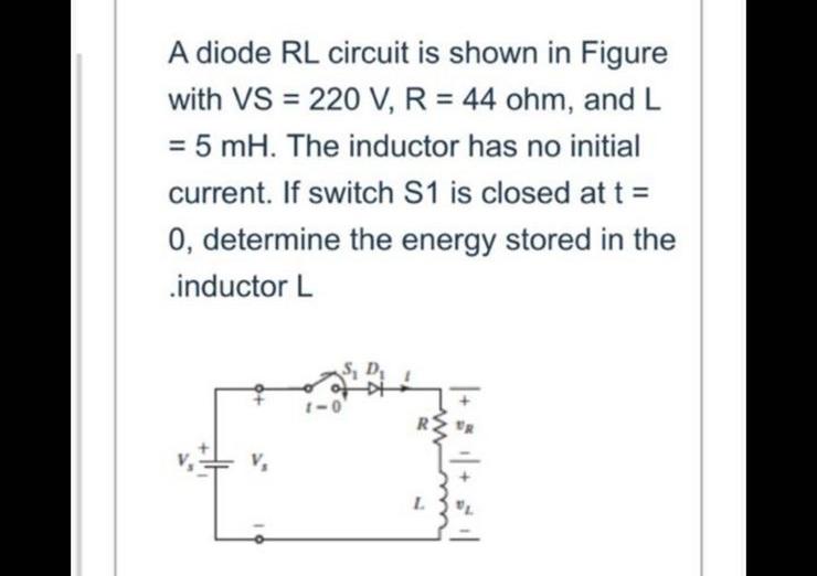 Solved A diode RL ﻿circuit is shown in Figure with VS | Chegg.com