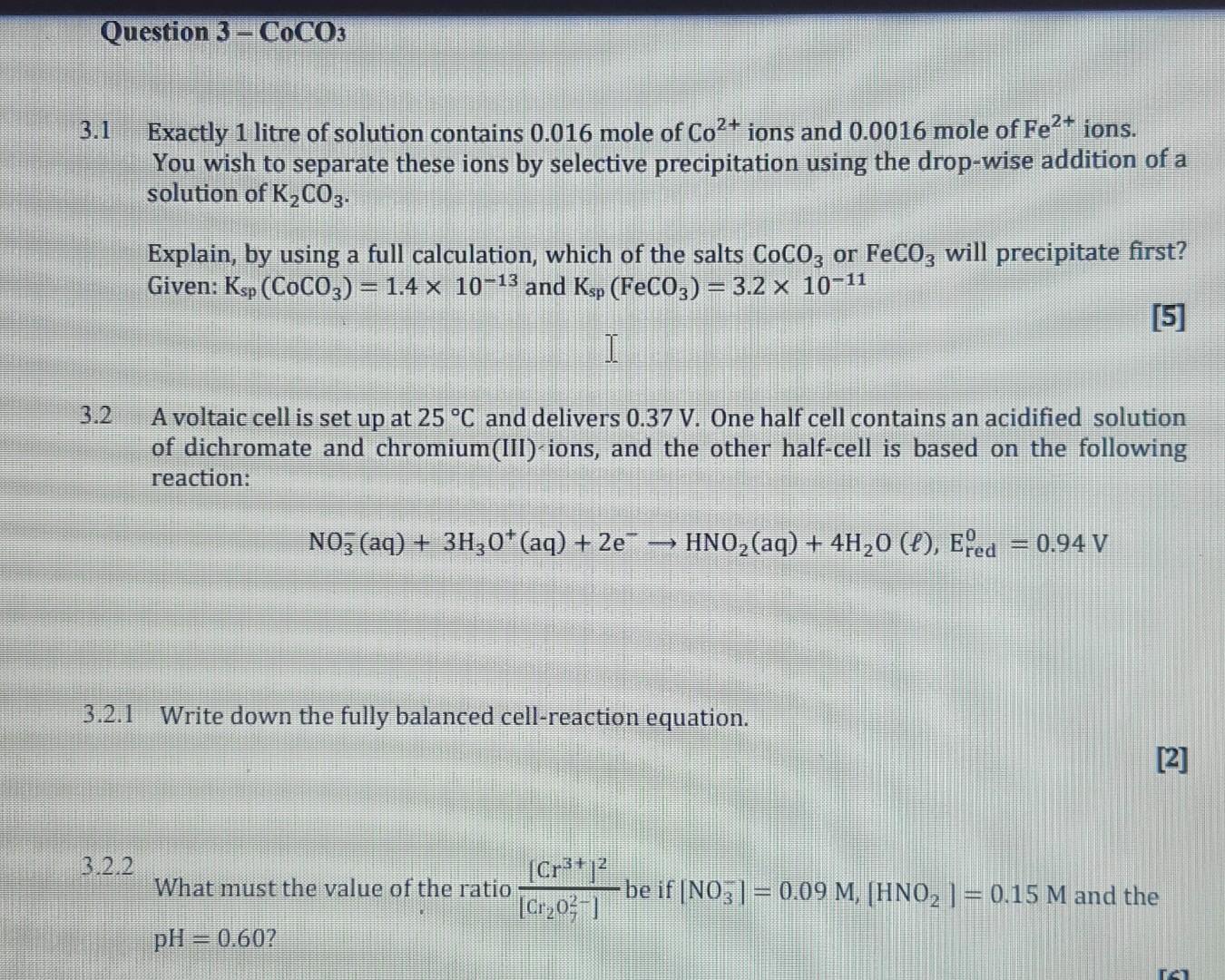 Solved Question 3- COCO3 3.1 Exactly 1 litre of solution | Chegg.com