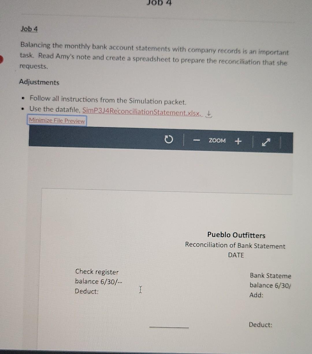 Job 4 Job 4 Balancing the monthly bank account | Chegg.com