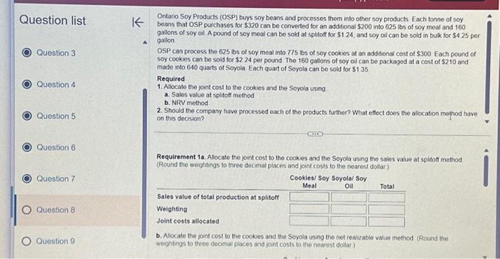 Solved Question 9 K Ontario Soy Products (OSP) buys soy | Chegg.com