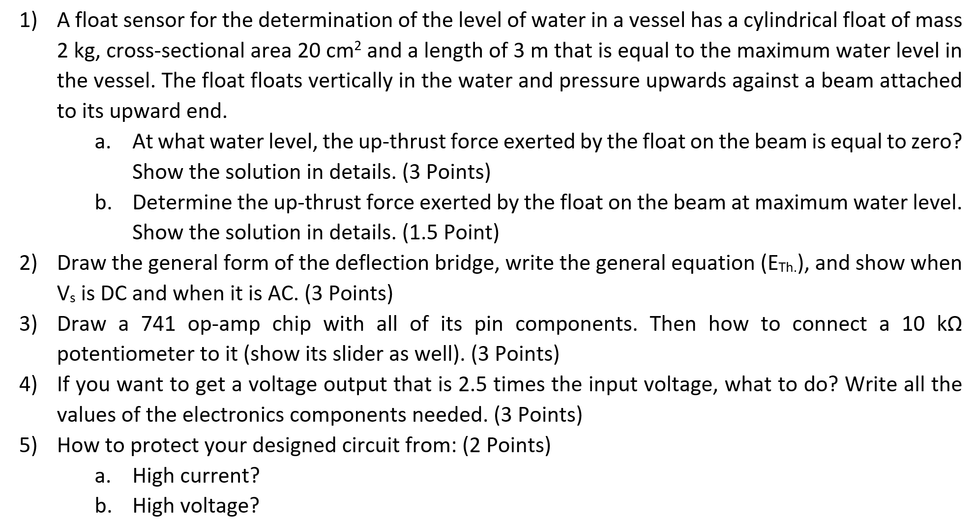 Solved A float sensor for the determination of the level of | Chegg.com