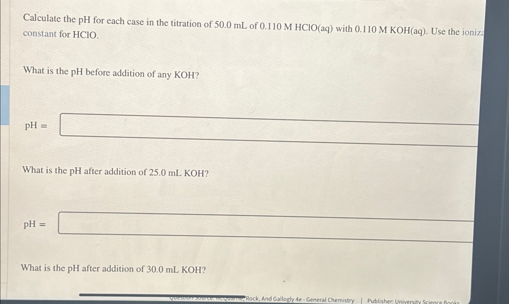 Solved constant for HClO.What is the pH ﻿before addition of | Chegg.com