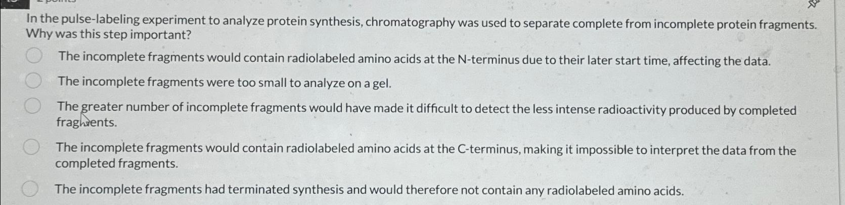 Solved In the pulse-labeling experiment to analyze protein | Chegg.com