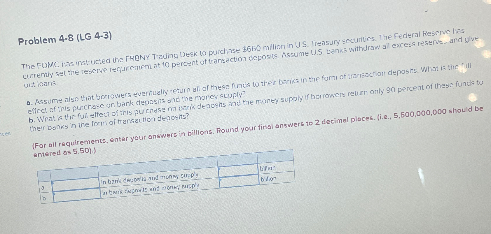 Solved Problem 4-8 (LG 4-3)The FOMC has instructed the FRBNY | Chegg.com