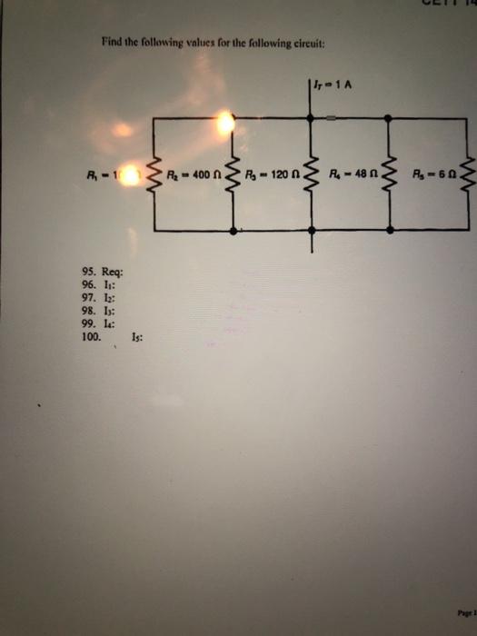Solved Find the following values for the following circuit: | Chegg.com
