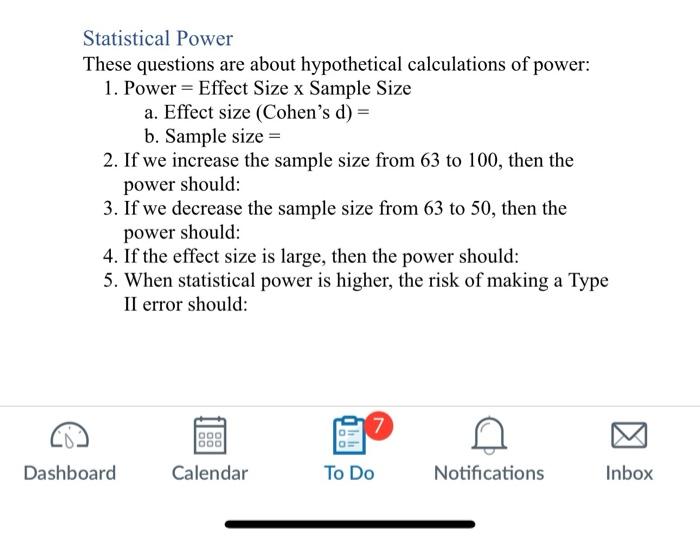 Solved Statistical Power These questions are about | Chegg.com