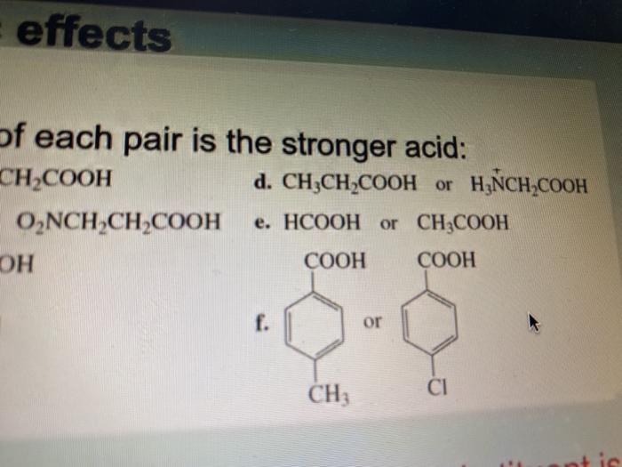 Solved effects of each pair is the stronger acid: CH2COOH d. | Chegg.com