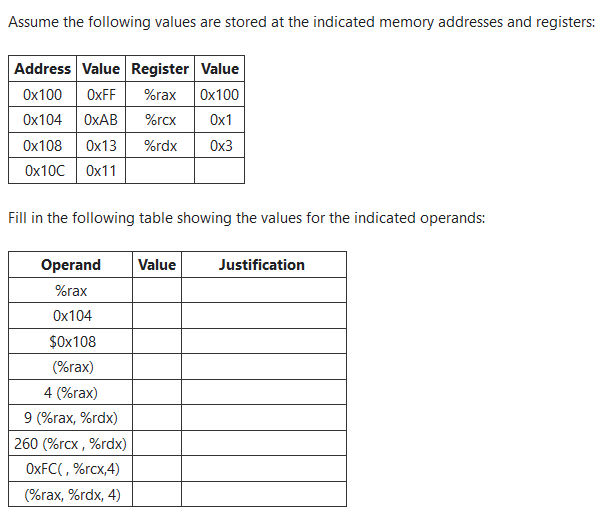 Solved Assume the following values are stored at the | Chegg.com