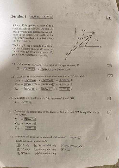 Solved A force, F, is applied at point O to a structure | Chegg.com