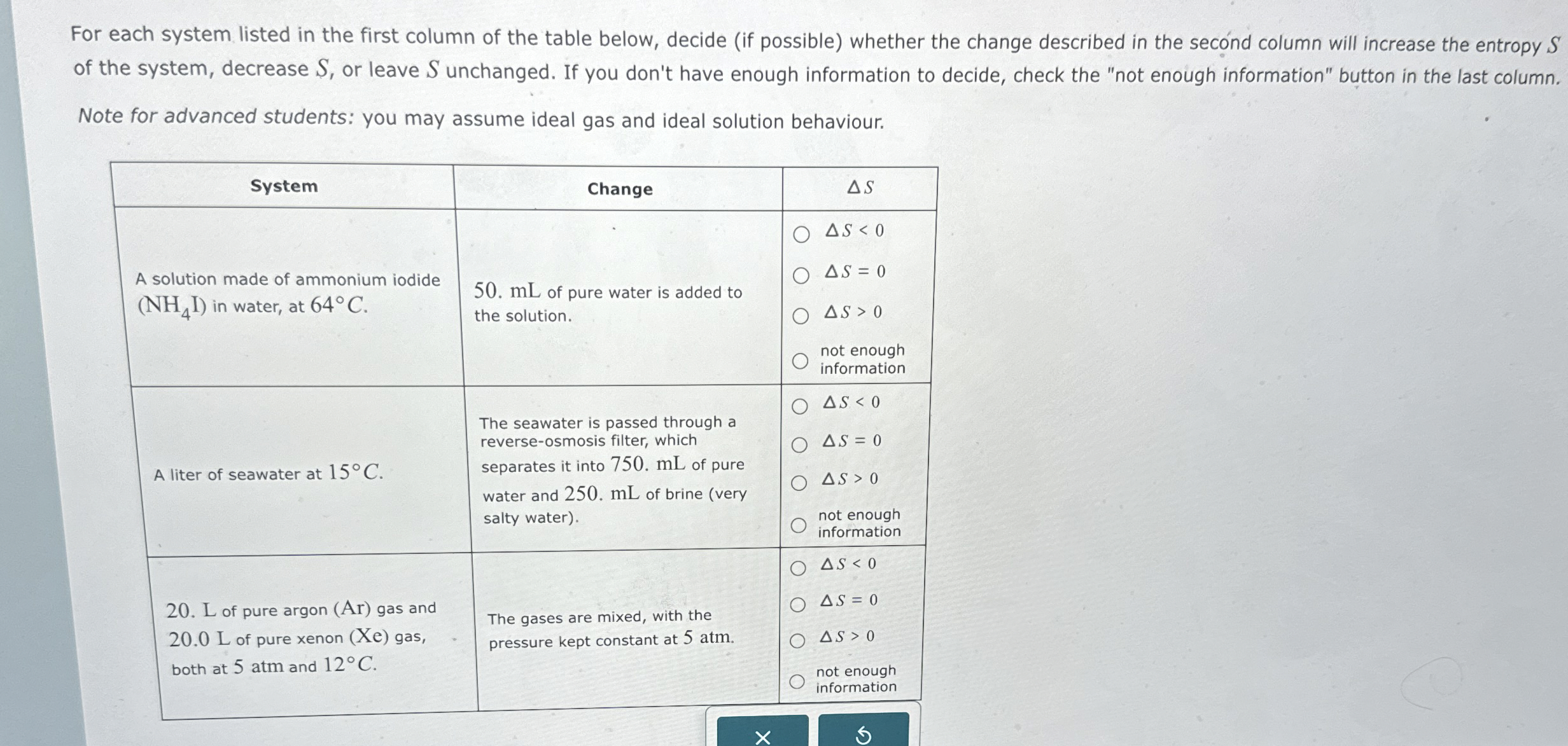 Solved For each system listed in the first column of the | Chegg.com