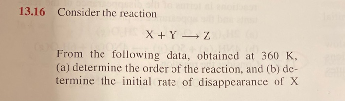 Solved 13.16 Consider the reaction X + Y Z From the | Chegg.com