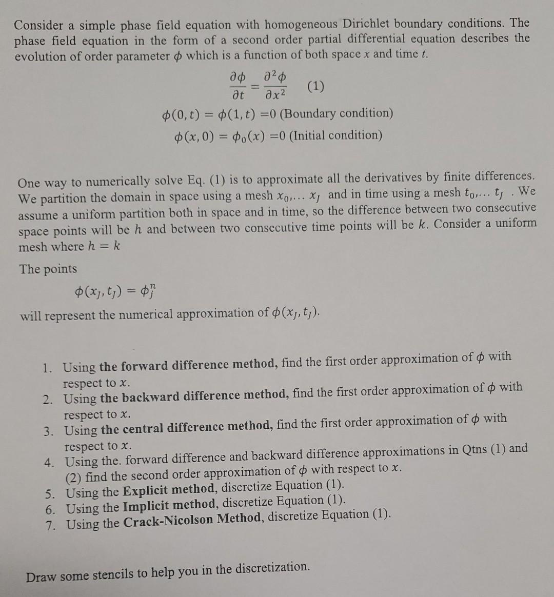 Consider a simple phase field equation with | Chegg.com