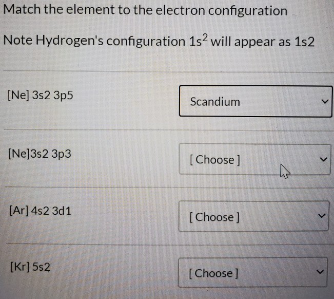 Solved Match the element to the electron configuration Note | Chegg.com