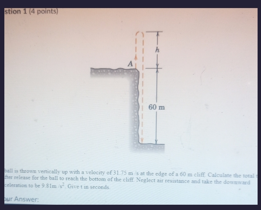 Solved stion 1 (4 ﻿points)ball is thrown vertically up with | Chegg.com