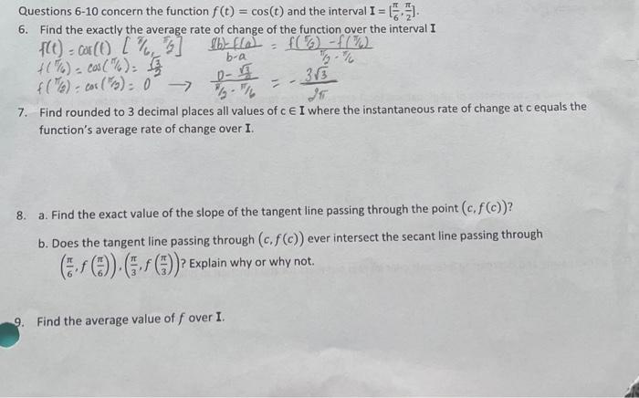 Solved Questions 6-10 concern the function f(t) = cos(t) and | Chegg.com
