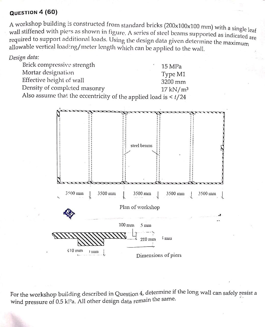 wall stiffened with piers as shown in figure. Λ | Chegg.com