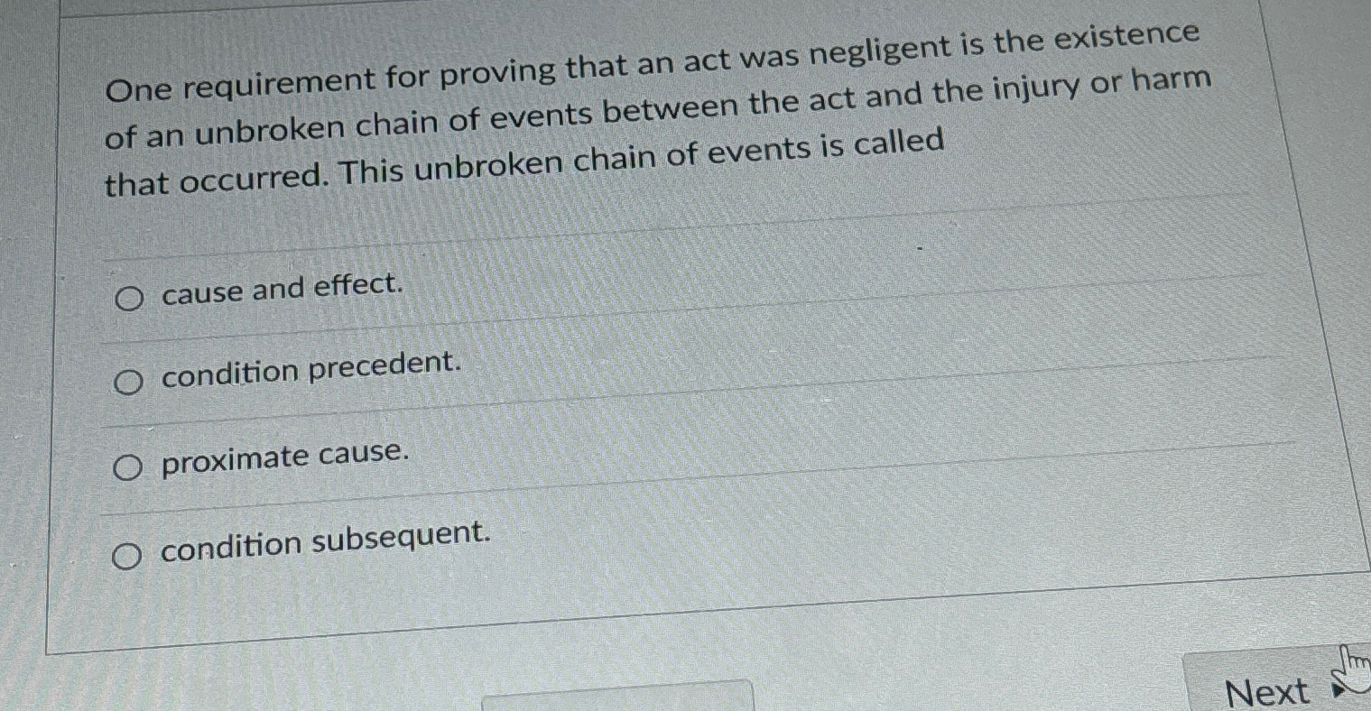Solved One requirement for proving that an act was negligent | Chegg.com