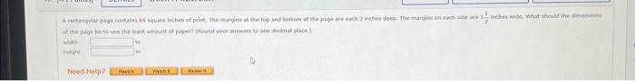 Solved 4 A rectangular page contains 64 square inches of | Chegg.com