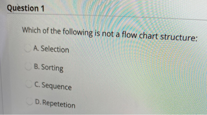 Solved Question 1 Which of the following is not a flow chart | Chegg.com
