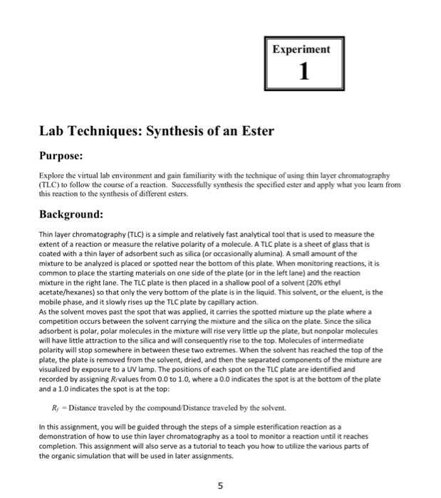Experiment 1 Lab Techniques: Synthesis of an Ester | Chegg.com