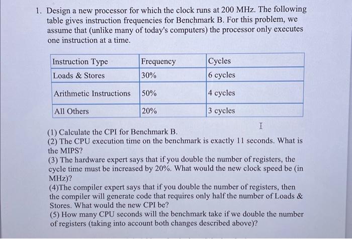 Solved Design a new processor for which the clock runs at | Chegg.com