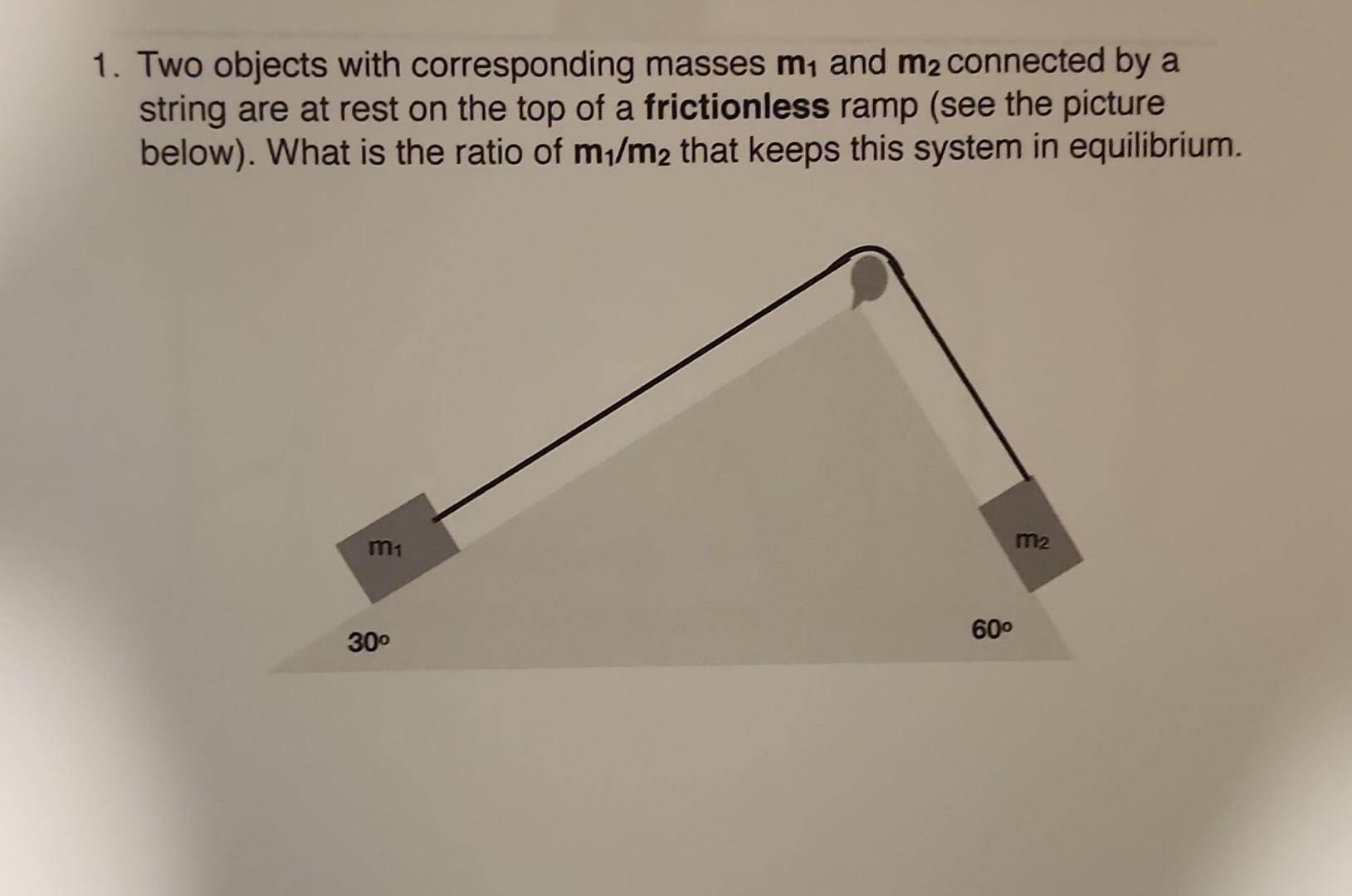 Solved . Two objects with corresponding masses m1 and m2 | Chegg.com