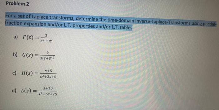 Solved For a set of Laplace transforms, determine the | Chegg.com