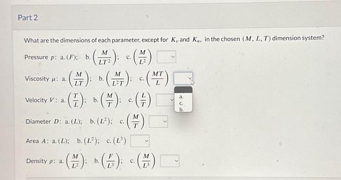 What are the dimensions of each parameter, except for | Chegg.com