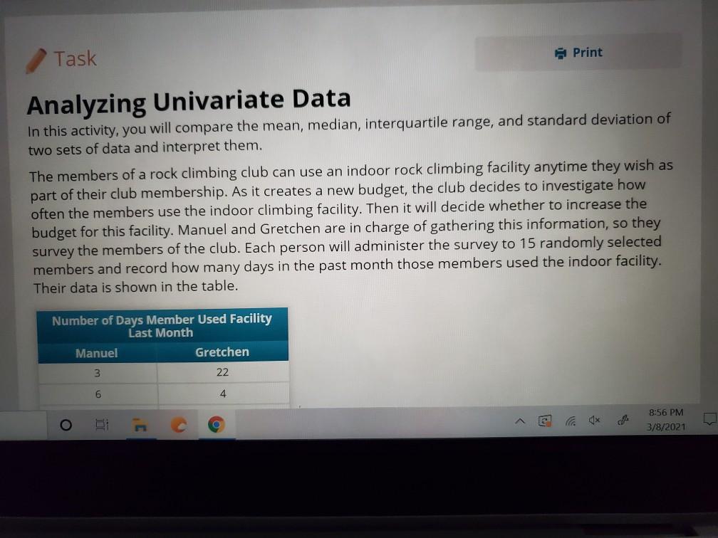 Task Print Analyzing Univariate Data In this | Chegg.com