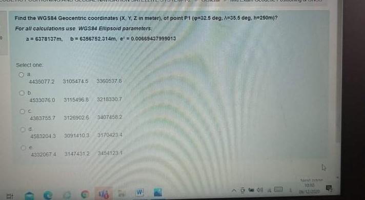 Solved Find the WGS84 Geocentric coordinates (X, Y, Z in | Chegg.com