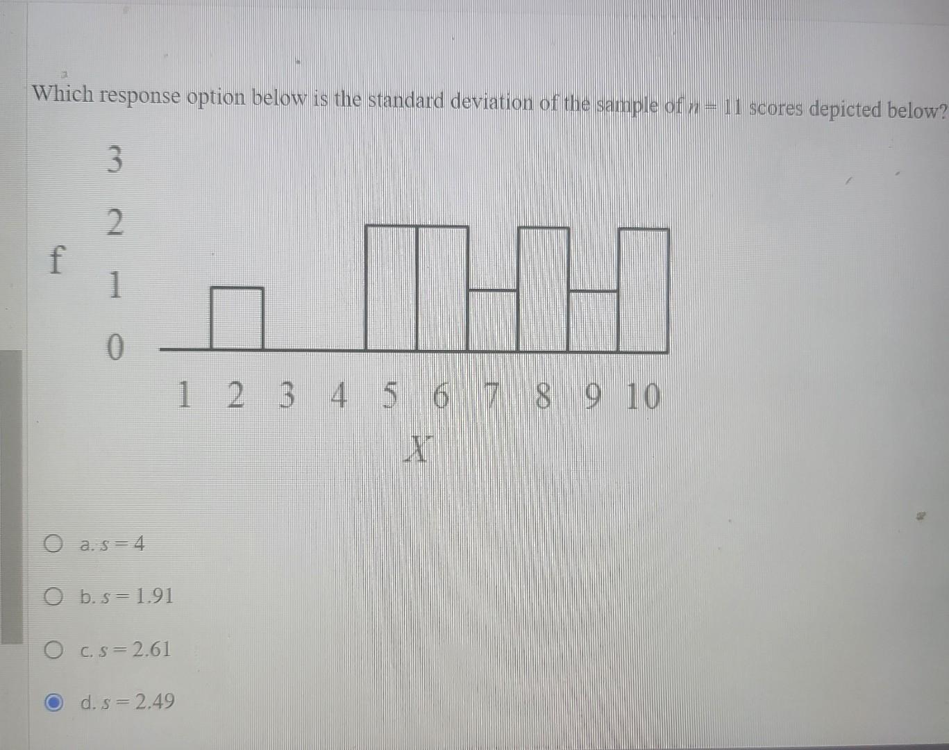 Solved Which response option below is the standard deviation | Chegg.com