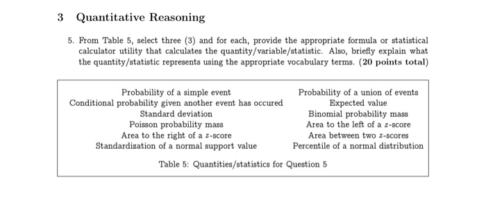 Solved 3 Quantitative Reasoning 5. From Table 5, select | Chegg.com
