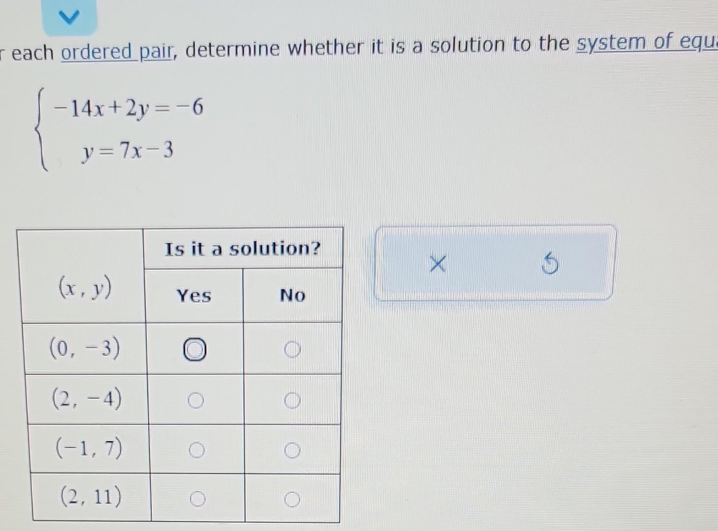 Solved each ordered pair, determine whether it is a solution | Chegg.com