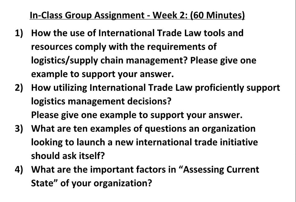 In-Class Group Assignment - Week 2: (60 Minutes) 1) | Chegg.com
