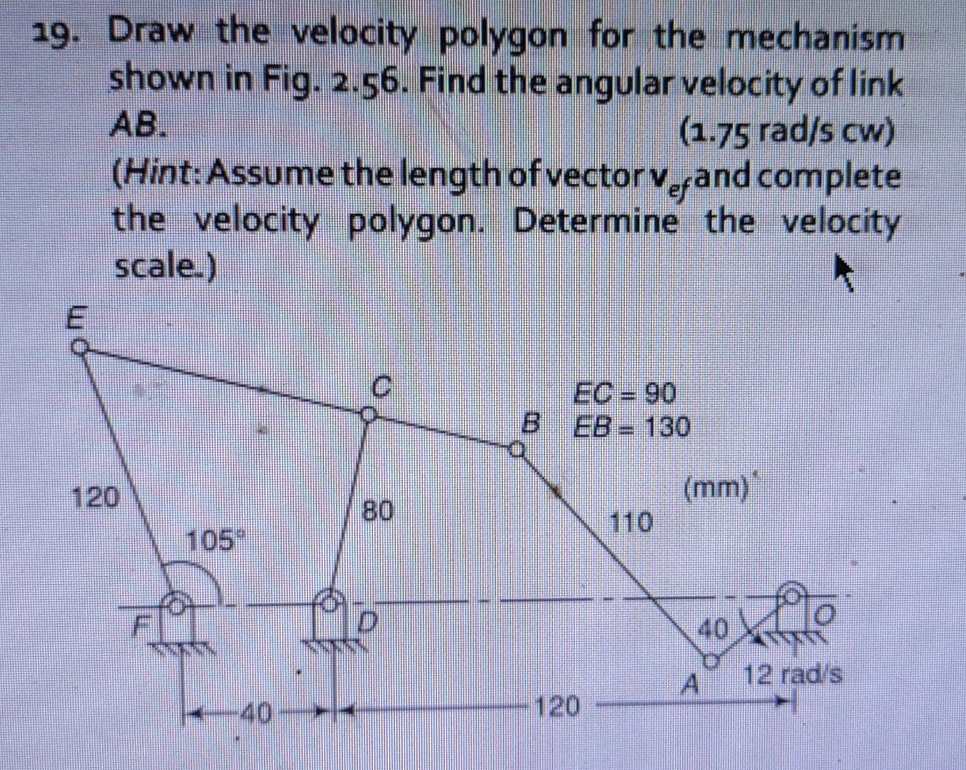 Solved 19. Draw the velocity polygon for the mechanism shown | Chegg.com