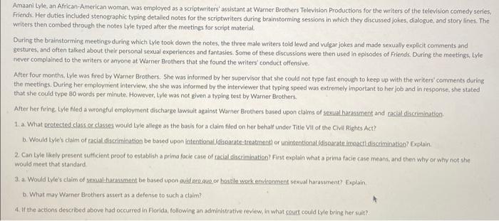 Solved Amaani Lyle, an African-American woman, was employed | Chegg.com