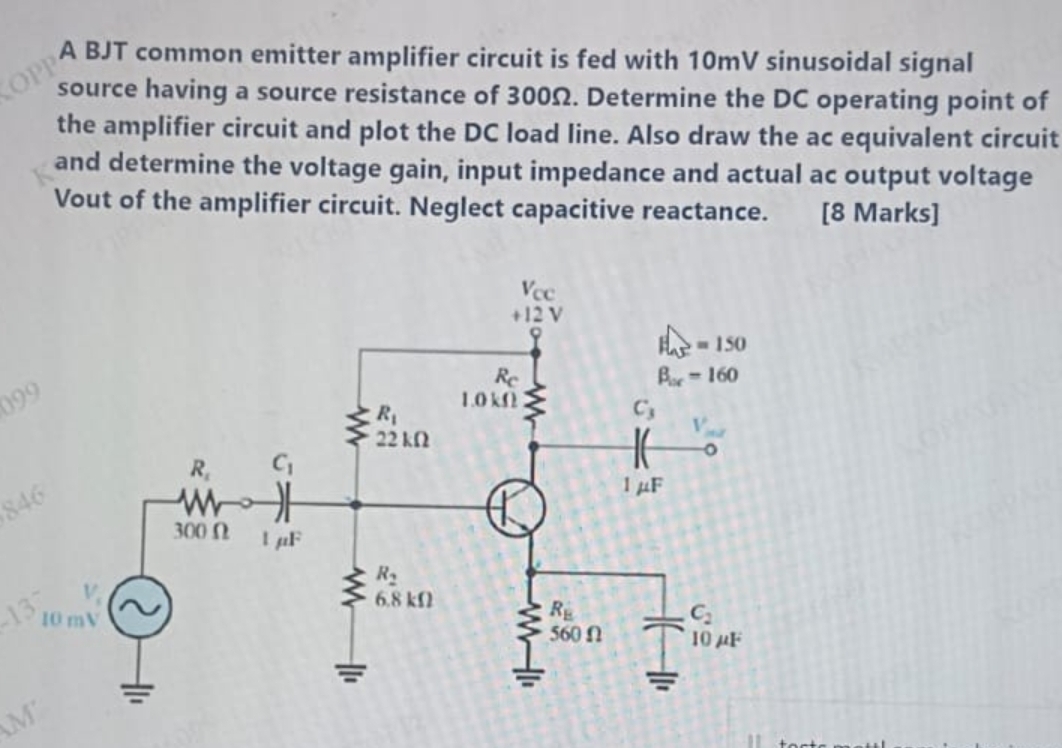 Solved A BJT common emitter amplifier circuit is fed with | Chegg.com