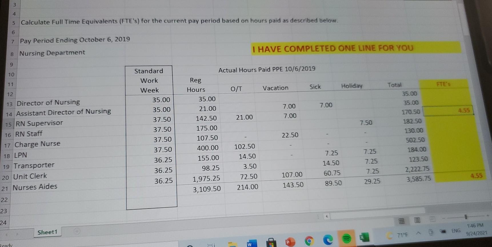 Solved 3 4 5 Calculate Full Time Equivalents (FTE's) for the | Chegg.com