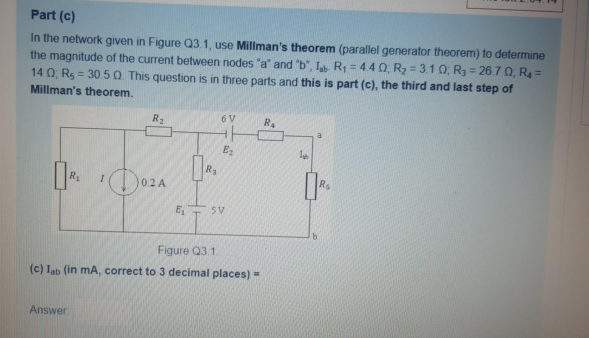 Solved In the network given in Figure Q3.1, use Millman's | Chegg.com