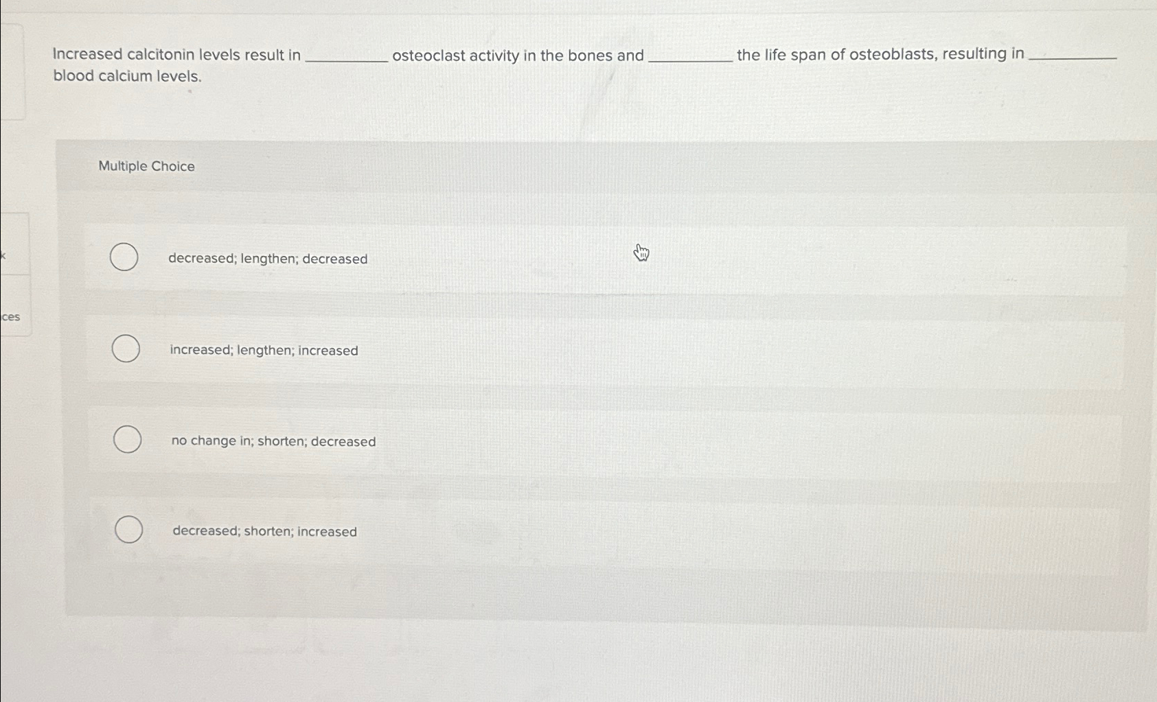 Solved Increased calcitonin levels result inosteoclast | Chegg.com