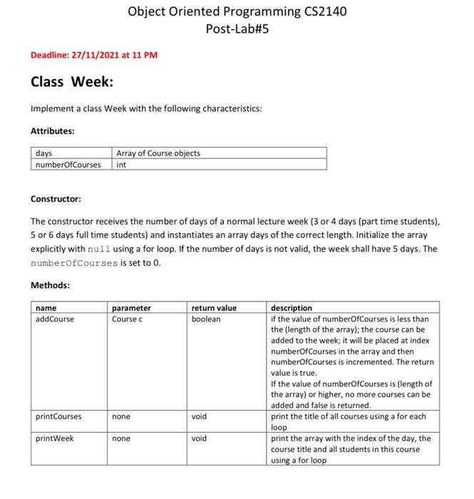 Solved Object Oriented Programming CS2140 Post-Lab#5 | Chegg.com