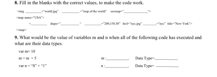 Solved 8. Fill in the blanks with the correct values, to | Chegg.com