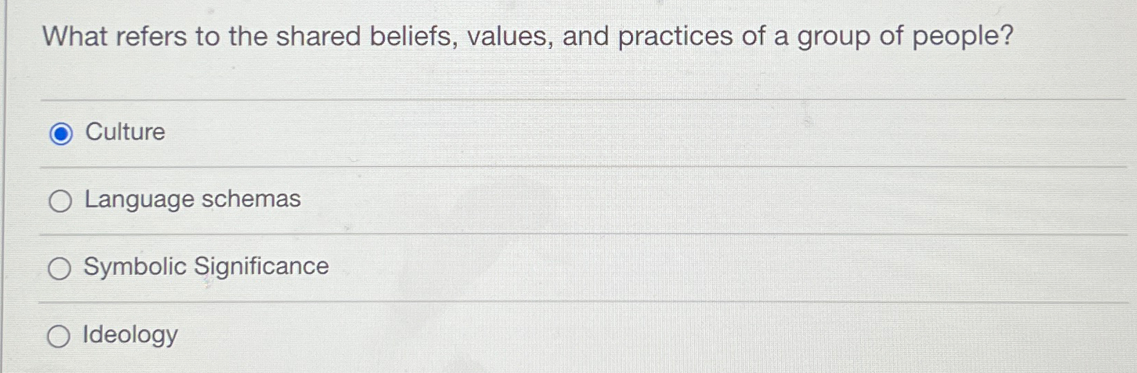 Solved What refers to the shared beliefs, values, and | Chegg.com