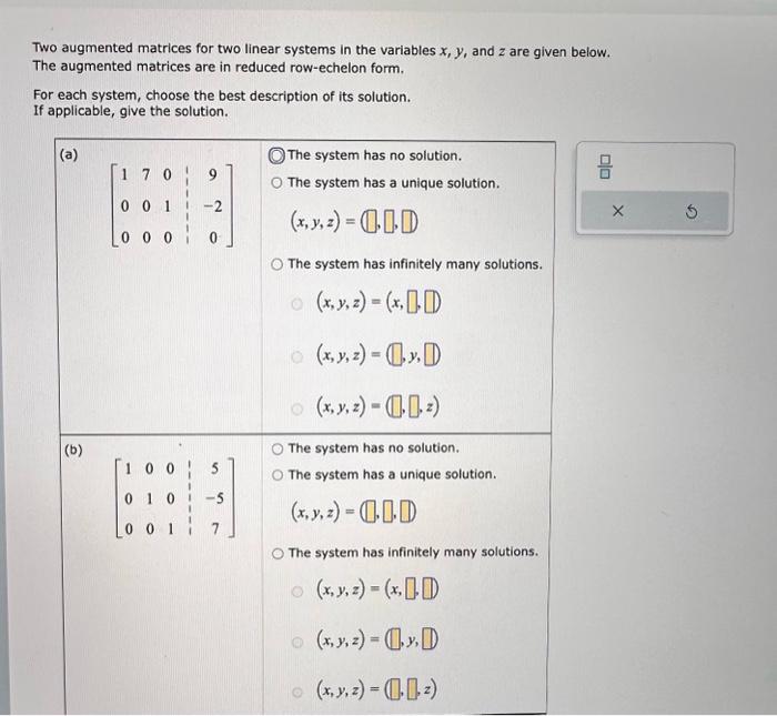 Solved Two augmented matrices for two linear systems in the | Chegg.com