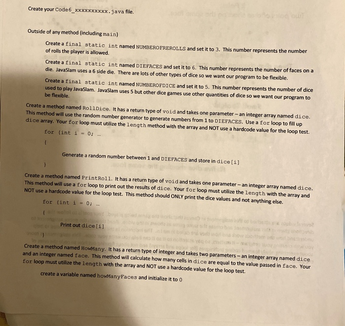 Solved Create your Code6_XXXXXXXXXX.java file. Outside of | Chegg.com